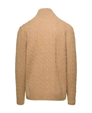 Polo Ralph Lauren Cable-knit Quarter-zip Jumper With Embroidered Pony - Nude