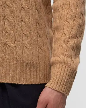 Polo Ralph Lauren Cable-knit Quarter-zip Jumper With Embroidered Pony - Nude
