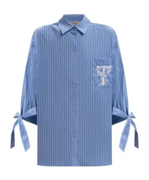 TWINSET Striped Tie-detailed Shirt - Blue