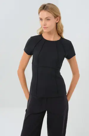 Anatomie Short Sleeve Celeste Rib Top With Seam Shaping - Black