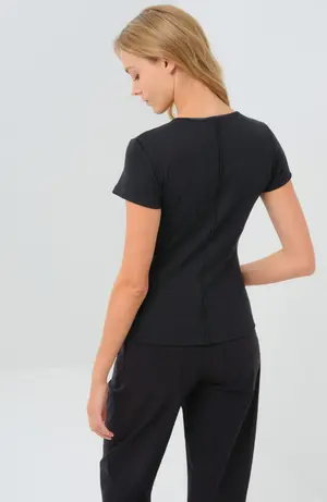 Anatomie Short Sleeve Celeste Rib Top With Seam Shaping - Black