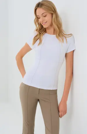 Anatomie Short Sleeve Celeste Rib Top With Seam Shaping White