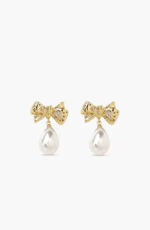 YOJ Bow Pearl Earrings Drop Earrings - Gold