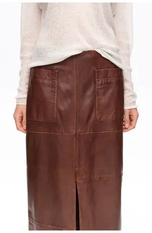 Bimba Y Lola Washed Leather A-line Midi Skirt