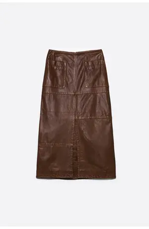 Bimba Y Lola Washed Leather A-line Midi Skirt