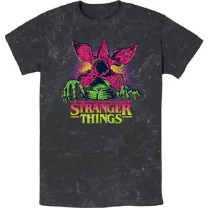 STRANGER THINGS Demogorgon Neon Pixel Logo Short Sleeve Graphic T-shirt - Black
