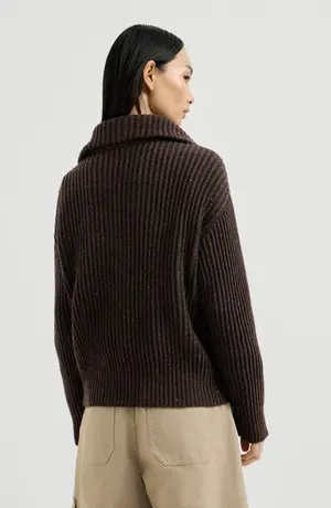 Brunello Cucinelli Ribbed Zippered Cardigan With Sequin Embellishments - Coffee