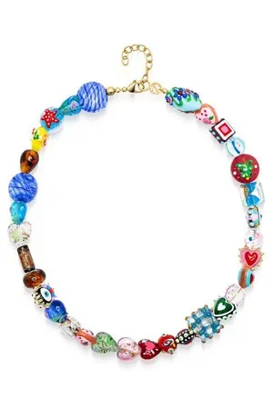 NIALAYA JEWELRY Beaded Charm Necklace With Glass Beads