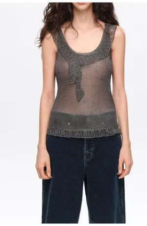 Bimba Y Lola Metallic Openwork Fitted Top - Dark Grey
