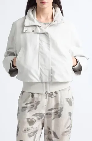 Emporio Armani Layered Cropped Windbreaker Jacket - Light Grey