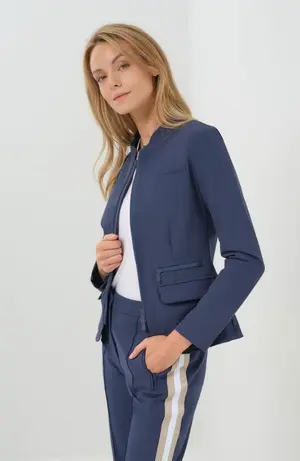Anatomie Gisela Zip Front Twill Blazer - True Blue