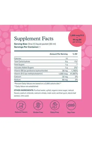 YOUTHEORY Vitamin B12 B6 Daily Energy And Brain Support Supplement Liquid Raspberry 12 Count 1oz