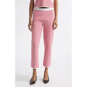Posse Micah Gingham High Waist Crop Flare Pants - Red Gingham