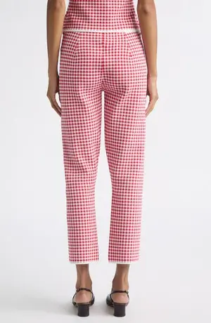 Posse Micah Gingham High Waist Crop Flare Pants - Red Gingham