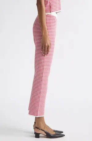 Posse Micah Gingham High Waist Crop Flare Pants - Red Gingham