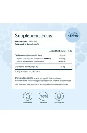YOUTHEORY Ashwagandha Stress Support Supplement 1000 Mg 60 Vegetarian Capsules