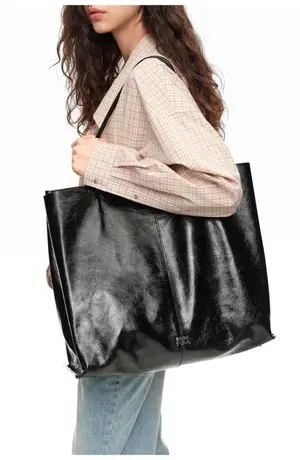 Bimba Y Lola Shiny Leather Maxi Shopper Bag - Black
