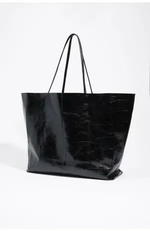 Bimba Y Lola Shiny Leather Maxi Shopper Bag - Black