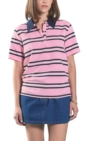 English Factory Stripe Polo Shirt - Pink Multi