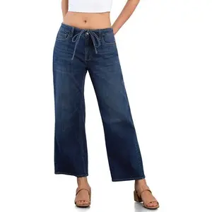 HINT OF BLU Loop Me In Drawstring Crop Wide Leg Jeans - Flame Blue