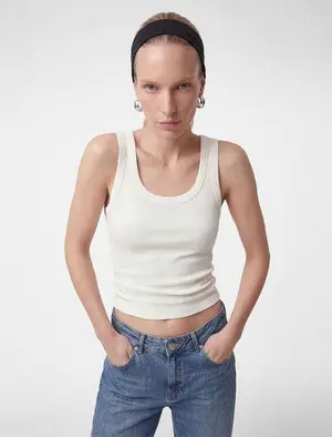 Koton Scoop Neck Ribbed Cotton Tank Top