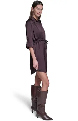 Halston 3/4 Sleeve Satin Shirt Dress