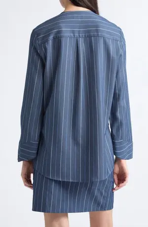 Emporio Armani Striped V-neck Blouse - Striped Blue
