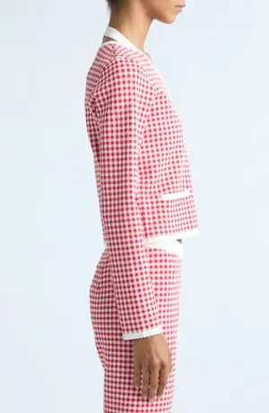 Posse Gingham Cardigan With Contrast Trim - Red Gingham