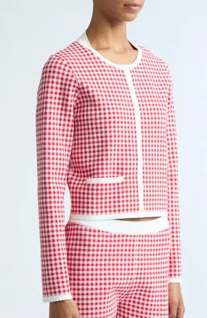 Posse Gingham Cardigan With Contrast Trim - Red Gingham