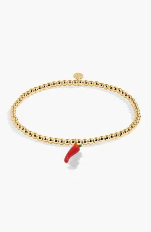 A LITTLES & CO A Little Vibes 'spice Of Life' Beaded Bracelet With Chili Pepper Charm In Gold-tone Plating