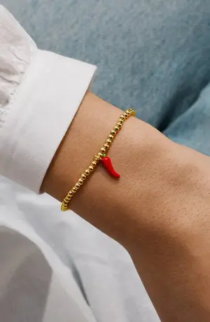 A LITTLES & CO A Little Vibes 'spice Of Life' Beaded Bracelet With Chili Pepper Charm In Gold-tone Plating