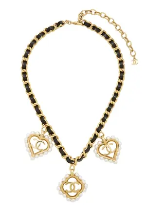Chanel Gold-tone Faux Pearl Heart Necklace - Black