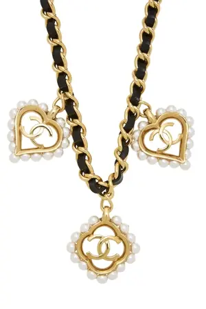 Chanel Gold-tone Faux Pearl Heart Necklace