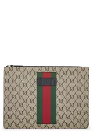 Gucci Original Gg Supreme Canvas Web Slim Messenger - Black