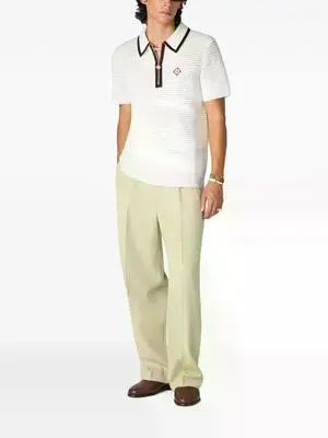 Casablanca Wool Waffle Stitch Short Sleeve Polo Shirt - Neutrals