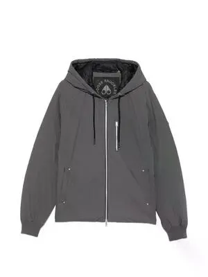 Moose Knuckles Drawstring Hooded Logo Patch Jacket - Grey