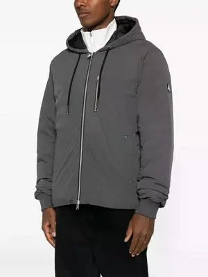 Moose Knuckles Drawstring Hooded Logo Patch Jacket - Grey