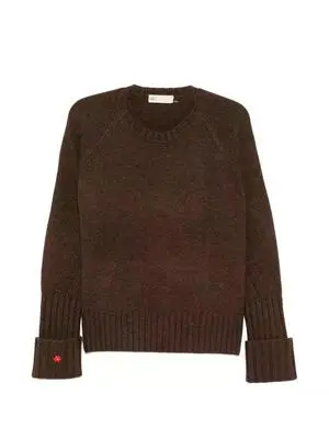 Tory Burch Ribbed-knit Raglan-sleeve Knit With Floral Embroidery