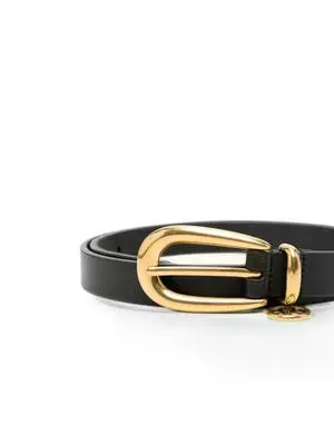 Saint Laurent Cassandre Charm Elongated Buckle Thin Belt In Leather