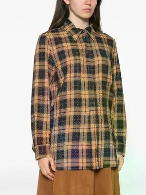 Pinko Embellished Checked Shirt With Classic Collar - Brown
