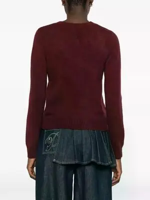 SELF-PORTRAIT Sequin-embellished Floral-patch V-neck Sweater - Red
