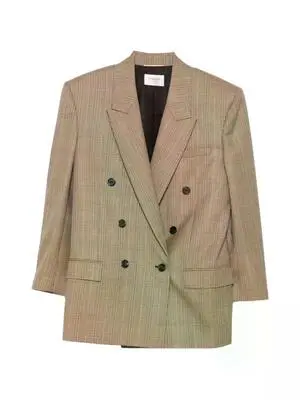 Saint Laurent Check-pattern Double-breasted Blazer - Brown