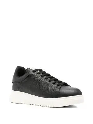Emporio Armani Tumbled Lace-up Leather Sneakers - Black