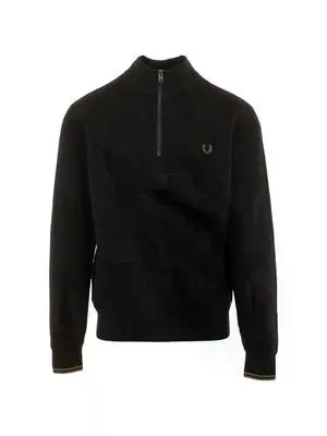 Fred Perry Waffle-knit Quarter-zip Sweater - Black