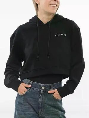 John Richmond Logo-print Cropped Hoodie - Black