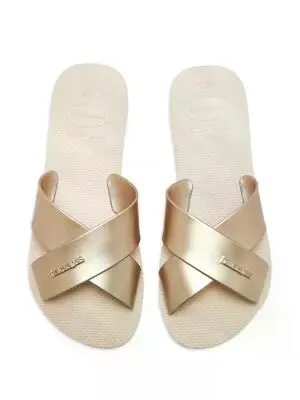 Havaianas Aqua Metallic Cross-strap Slides - Gold