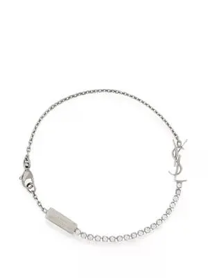Saint Laurent Cassandre-charm Bracelet In Metal And Rhinestone - Silver