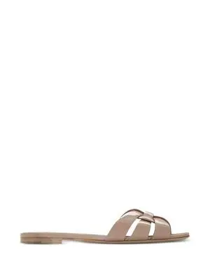 Saint Laurent Saint Laurent Tribute Mules In Patent Leather Neutrals