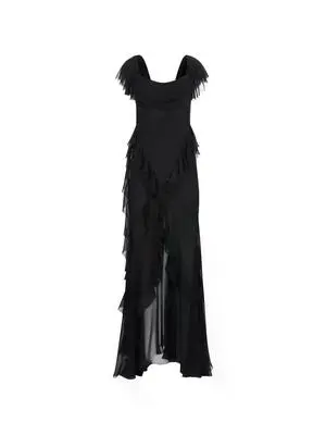 Nina Ricci Ruffled Silk Maxi Dress - Black
