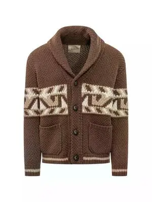 RAKKI Jacquard-knit Shawl-collar Cardigan - Brown